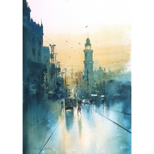 Javid Tabatabaei, 14 x 20 inch, Watercolor on Paper, Cityscape Painting ...