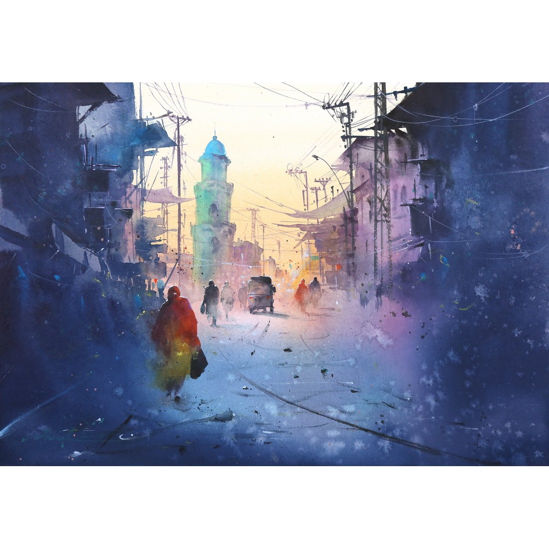 Javid Tabatabaei, 14 x 20 inch, Watercolor on Paper, Cityscape Painting ...