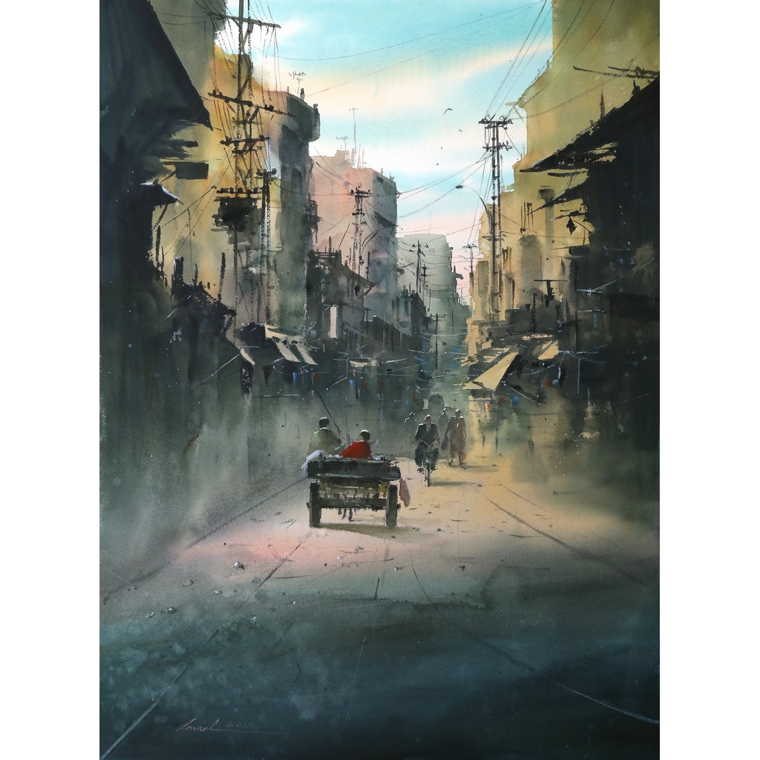 Javid Tabatabaei, 12 x 29 inch, Watercolor on Paper, Cityscape Painting ...