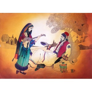 A. H. Rizvi, 22 x 30 inch, Watercolor on Paper, Figurative Painting-AC ...