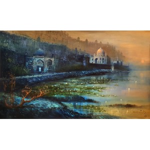 A. Q. Arif, 24 x 42 Inch, Oil on Canvas, Cityscape Painting, AC-AQ-448
