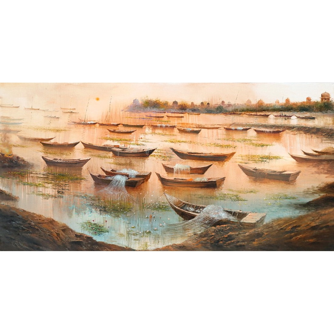 A. Q. Arif, Battle Supporting Fleet, 36 x 72 Inch, Oil on Canvas ...