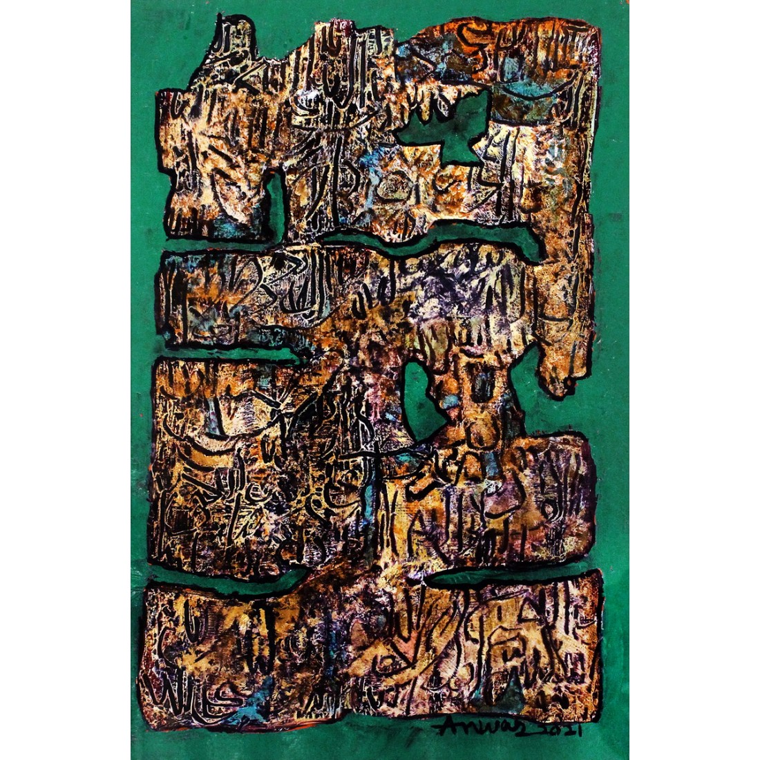Anwar Maqsood, 14 x 21 Inch, Acrylic on Paper, Calligraphy Painting, AC ...