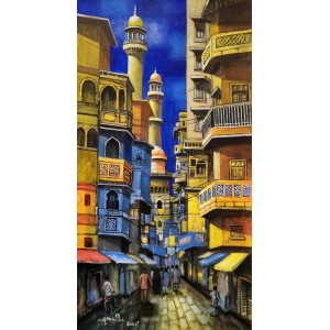 Anwer Sheikh, 12 x 24 Inch, Acrylic on Canvas, Cityscape Painting, AC ...