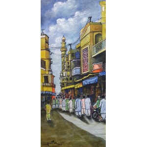 Anwer Sheikh, 12 x 30 Inch, Acrylic on Canvas, Cityscape Painting, AC ...