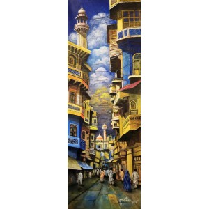 Anwer Sheikh, 12 x 36 Inch, Acrylic on Canvas, Cityscape Painting, AC ...