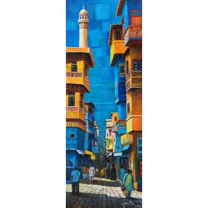 Anwer Sheikh, 12 x 36 Inch, Acrylic on Canvas, Cityscape Painting, AC ...