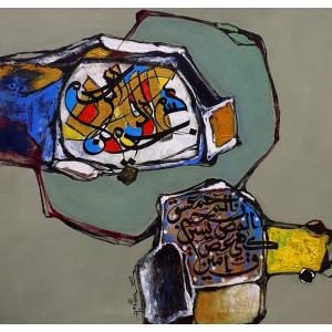 Anwer Sheikh, 18 x 18 Inch, Oil on Canvas, Calligraphy Painting, AC-ANS-031