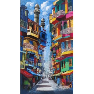 Anwer Sheikh, 18 x 36 Inch, Acrylic on Canvas, Cityscape Painting, AC ...