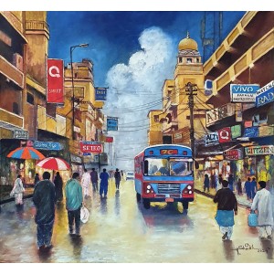 Anwer Sheikh, 22 x 24 Inch, Acrylic on Canvas, Cityscape Painting, AC ...