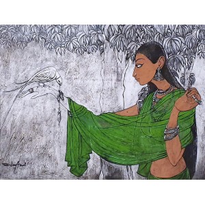 Baber Azeemi, 18 x 24 Inch, Oil on Paper, Figurative Painting, AC-BAZ-004