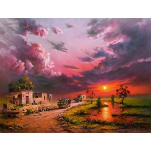 Hanif Shahzad, Color of Pink, 35 x 46 Inch, Oil on Canvas, Landscape ...