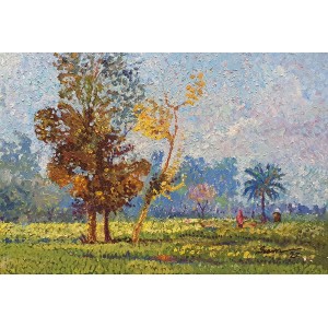 Iram Batool, Morning Dews, 18 x 28 Inch, Oil on Canvas, Landscape ...