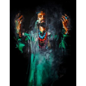 Khalid Khan-Kaay, Pray 02, 45 x 36 Inch, Acrylic on Canvas, Figurative ...