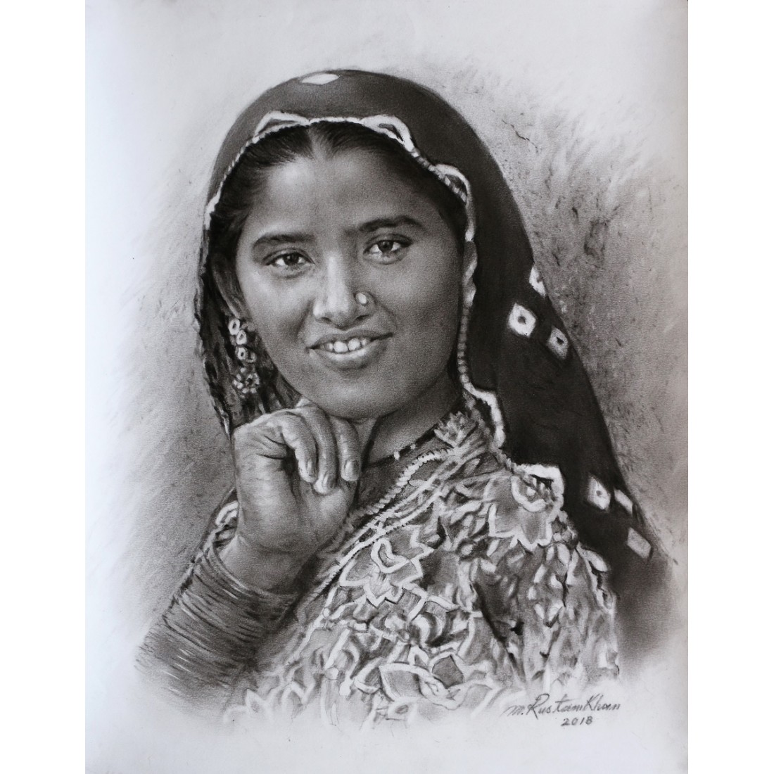 M. Rustam Khan, 14 x 18 Inch, Charcoal On Paper, Figurative Painting ...