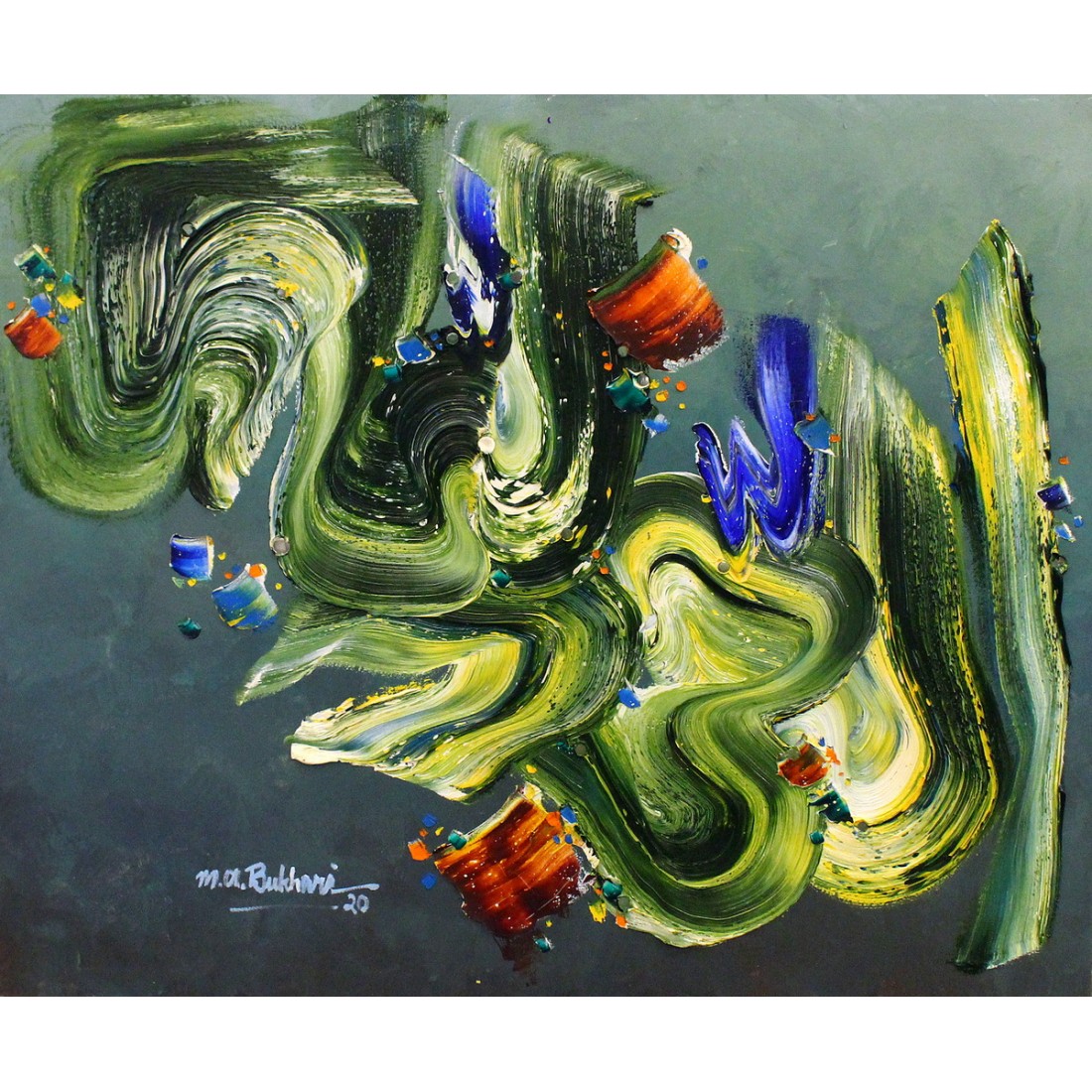 M. A. Bukhari, 30 x 36 Inch, Oil on Canvas, Calligraphy Painting, AC ...