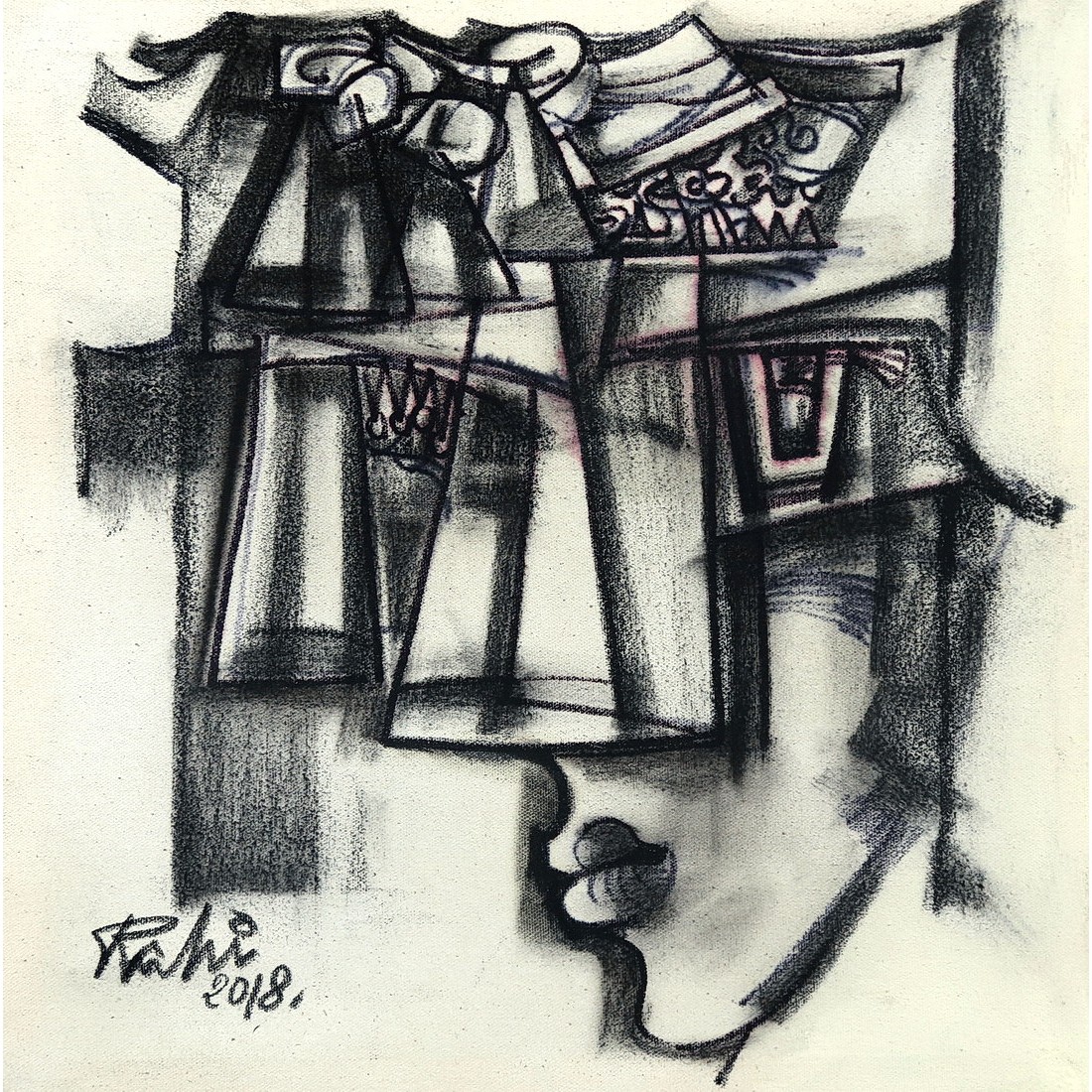 Mansoor Rahi, 12 x 12 Inch, Charcoal on Canvas, Figurative Painting, AC ...