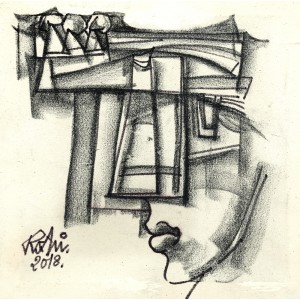 Mansoor Rahi, 12 x 12 Inch, Charcoal on Canvas, Figurative Painting, AC ...