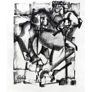 Mansoor Rahi, 14 x 16 Inch, Charcoal on Paper, Figurative Painting, AC ...