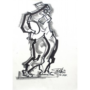 Mansoor Rahi, 16 x 23 Inch, Charcoal on Paper, Figurative Painting, AC ...