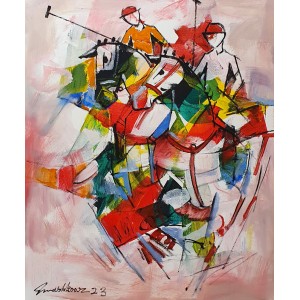 Mashkoor Raza, 24 x 30 Inch, Oil on Canvas, Polo Painting, AC-MR-612