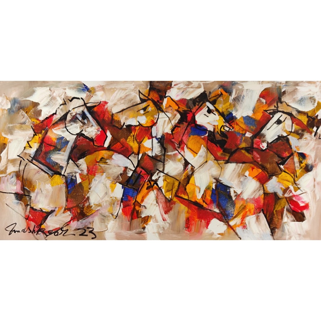 Mashkoor Raza, 24 x 48 Inch, Oil on Canvas, Horse Painting, AC-MR-641