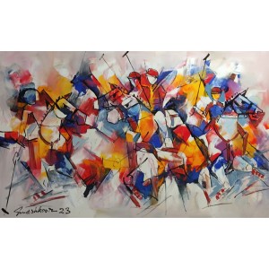 Mashkoor Raza, 30 x 48 Inch, Oil on Canvas, Polo Painting, AC-MR-634