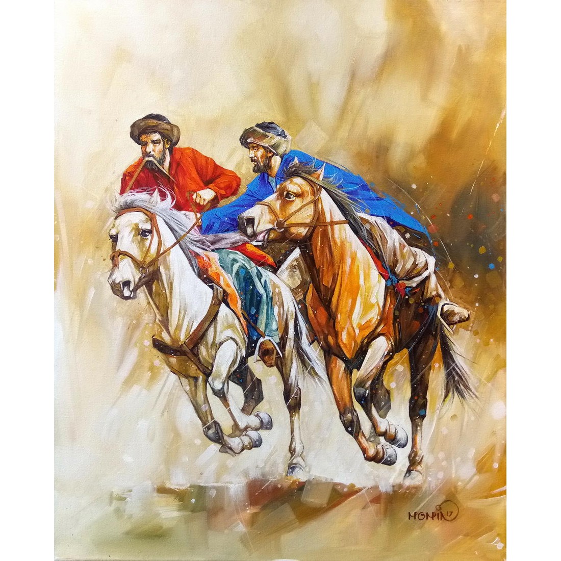 Momin Khan, 24 x 30 Inch, Acrylic on Canvas, Horse Painting, AC-MK-019