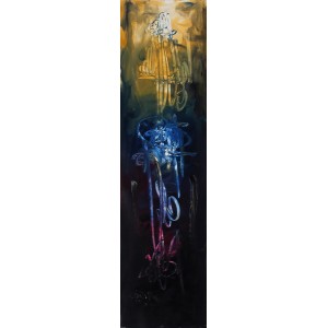 Riaz Rafi, 25 x 06 Inch, Oil on Paper, Calligraphy Painting, AC-RR-026