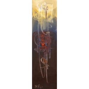 Riaz Rafi, 8 x 30 Inch, Oil on Canvas, Calligraphy Painting, AC-RR-038