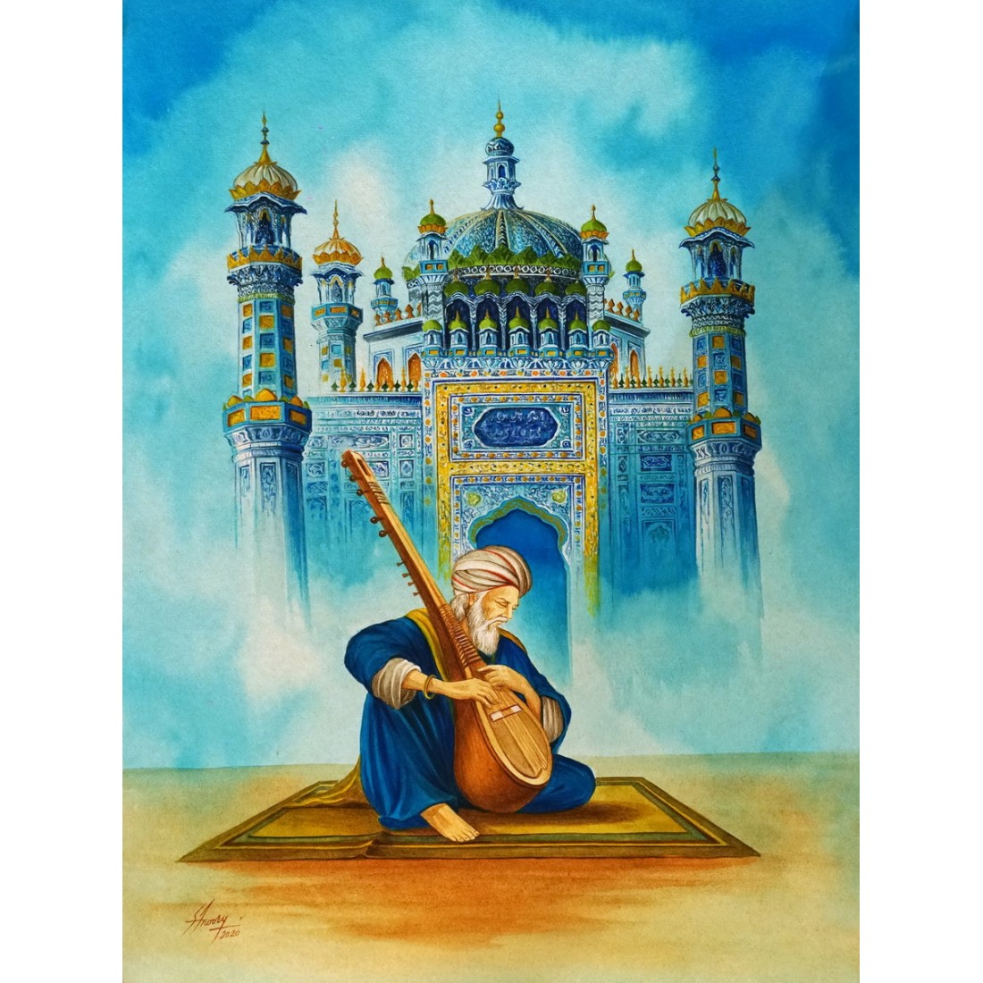 S. A. Noory, Tomb of Sachal Sarmast, 12 x 16 Inch, Water color on Paper ...