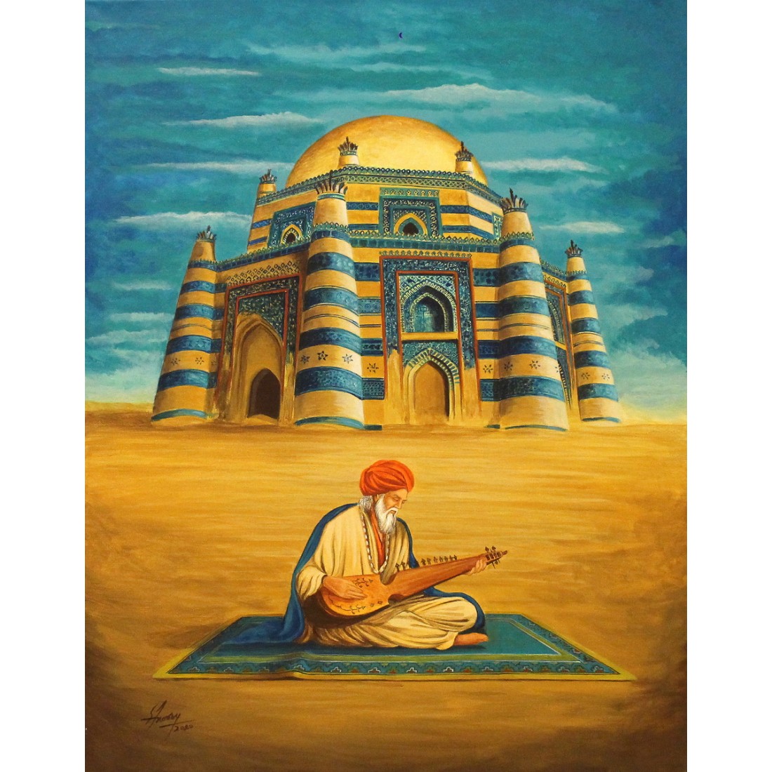 S. A. Noory, Tomb of Shah Rukn-e-Alam, 18 x 24 Inch, Acrylic on Canvas ...