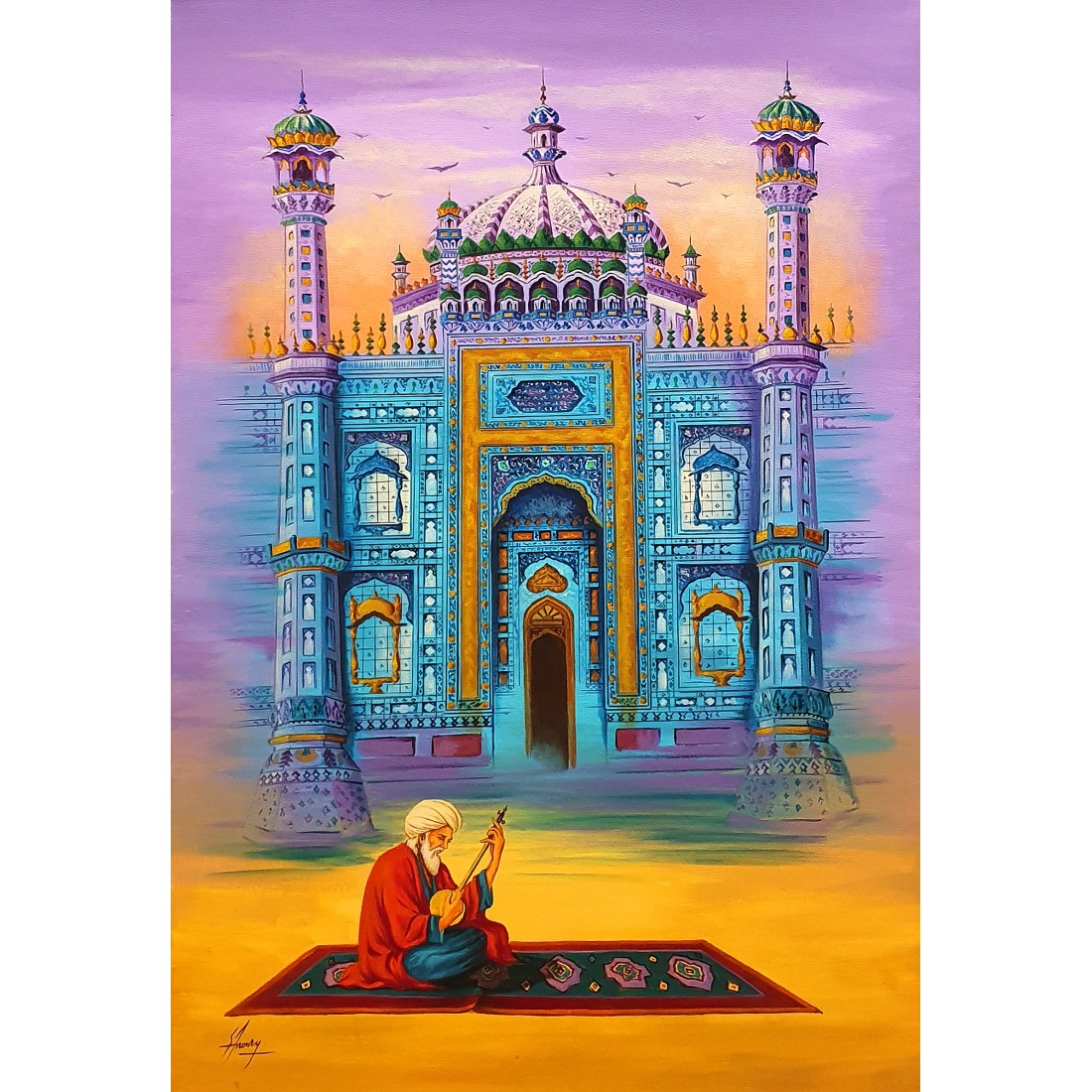 S. A. Noory, Shrine of Sachal Sarmast, 24 x 36 Inch, Acrylic on Canvas ...