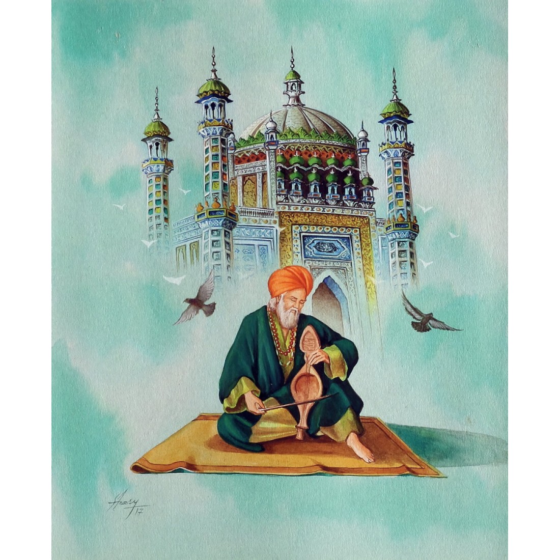 S. A. Noory, Tomb of Sachal Sarmast II, Sindh, 12 x 15 Inch, Watercolor ...
