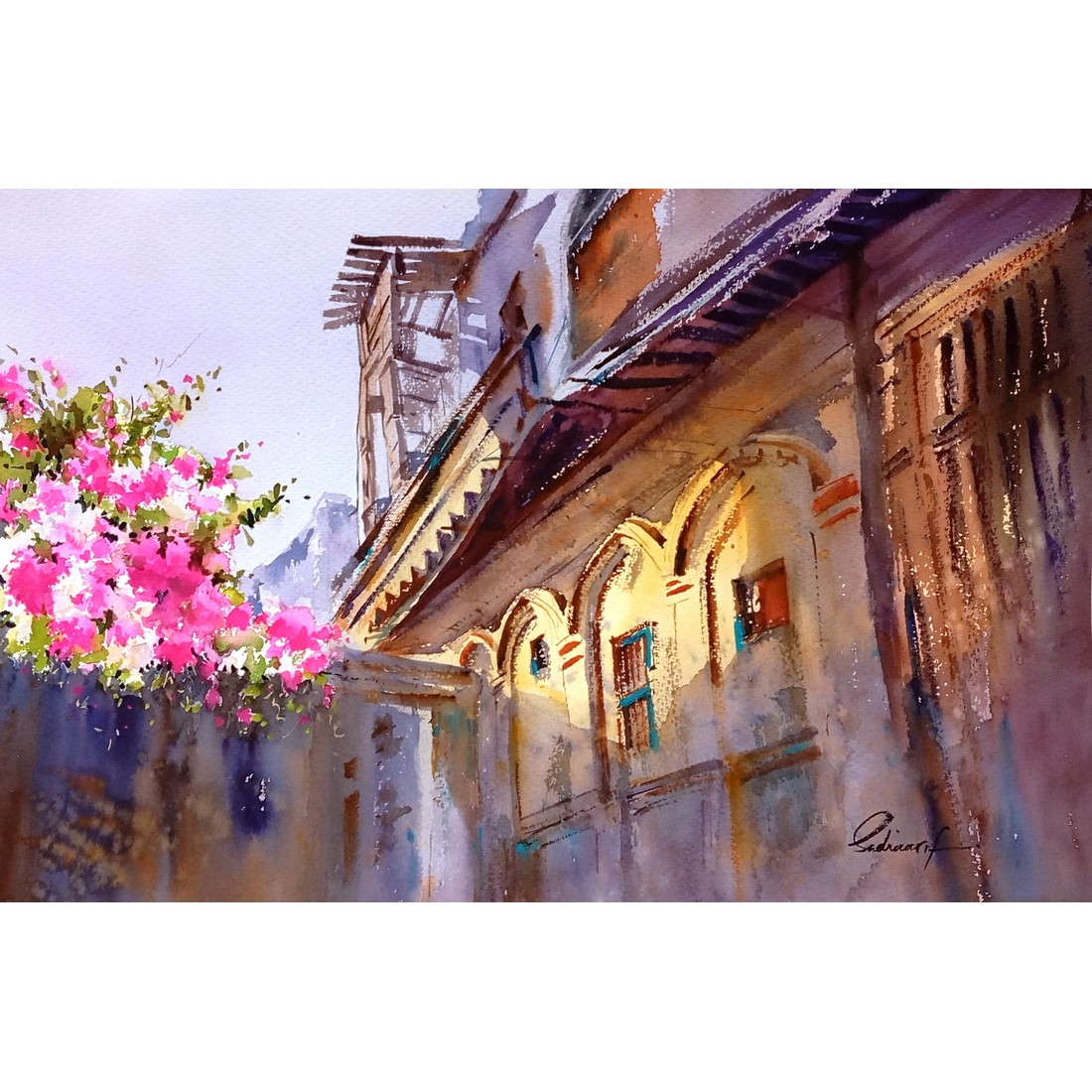 Sadia Arif, 14 x 21 Inch, Watercolor on Paper, Cityscape Painting, AC ...