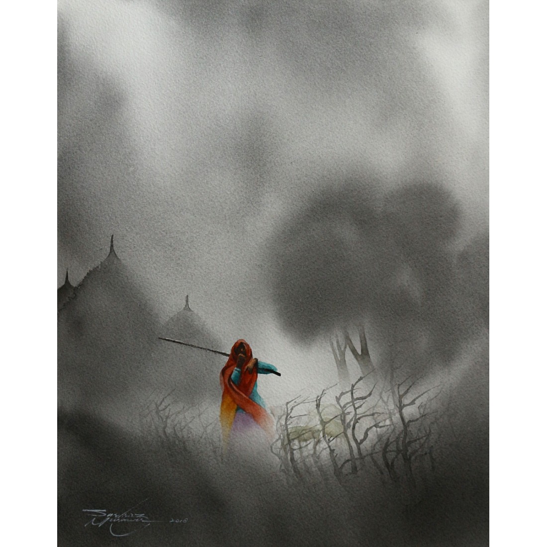 Sarfraz Musawir, 12 x 15 Inch, Watercolor on Paper, Figurative Painting ...