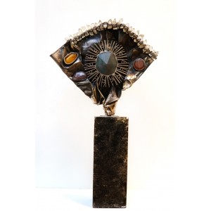 Shakil Ismail, 10 x 09 Inch, Metal & Glass Casting with Semi Precious ...