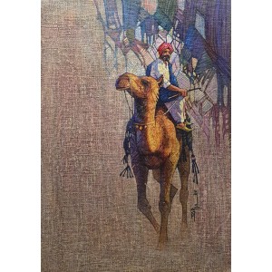 Tariq Mahmood, 24 x 36, Oil on Jute, Buzkashi Painting, AC-TMD-034