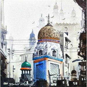 Zahid Ashraf, 12 x 12 inch, Acrylic on Canvas, Cityscape Painting, AC ...