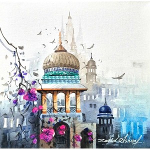 Zahid Ashraf, 12 x 12 inch, Acrylic on Canvas, Cityscape Painting, AC ...
