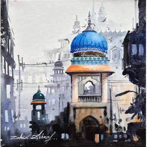 Zahid Ashraf, 12 x 12 inch, Acrylic on Canvas, Cityscape Painting, AC ...
