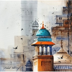 Zahid Ashraf, 12 x 12 inch, Watercolor on Canvas, Cityscape Painting ...