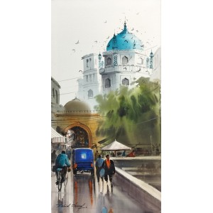 Zahid Ashraf, 12 x 24 inch, Watercolor On Canvas, Cityscape Painting ...