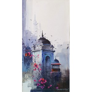 Zahid Ashraf, 12 x 24 inch, Acrylic on Canvas, Cityscape Painting, AC ...