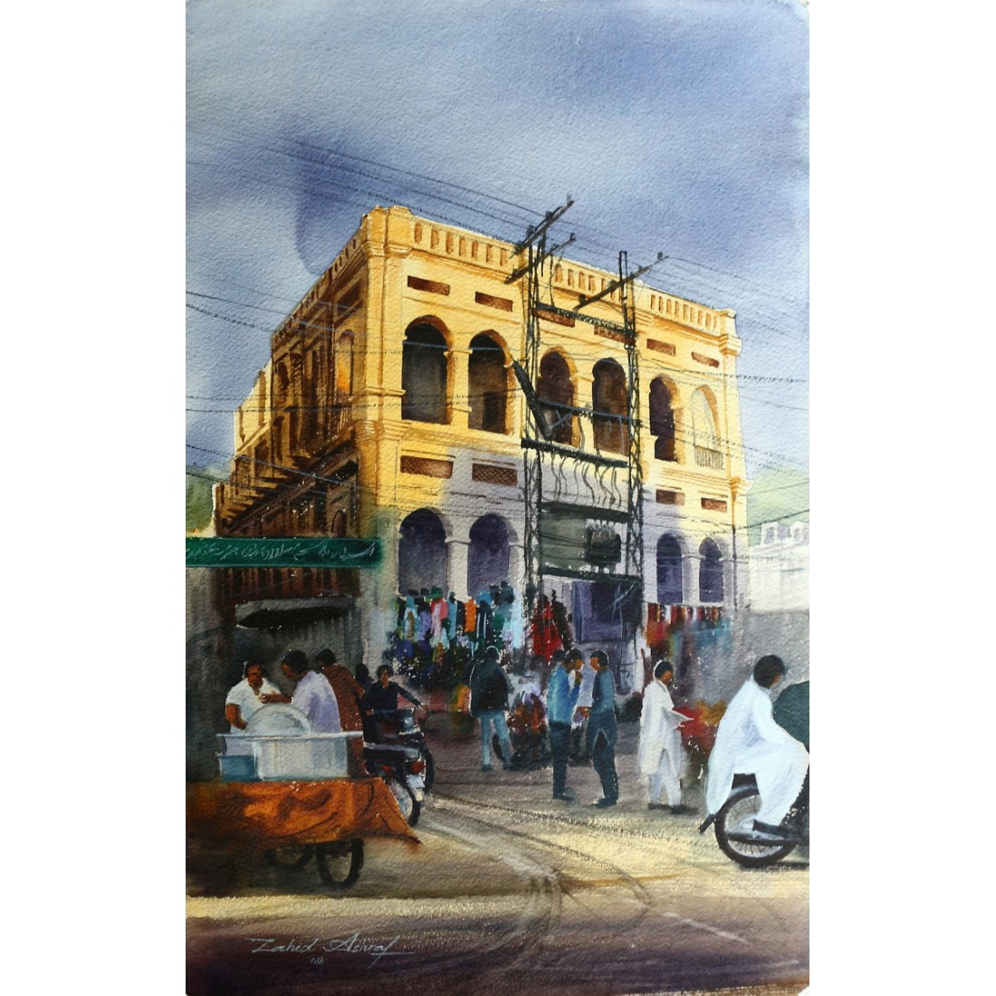 Zahid Ashraf, 18 x 30 Inch, Water Color on Paper, Cityscape Painting ...