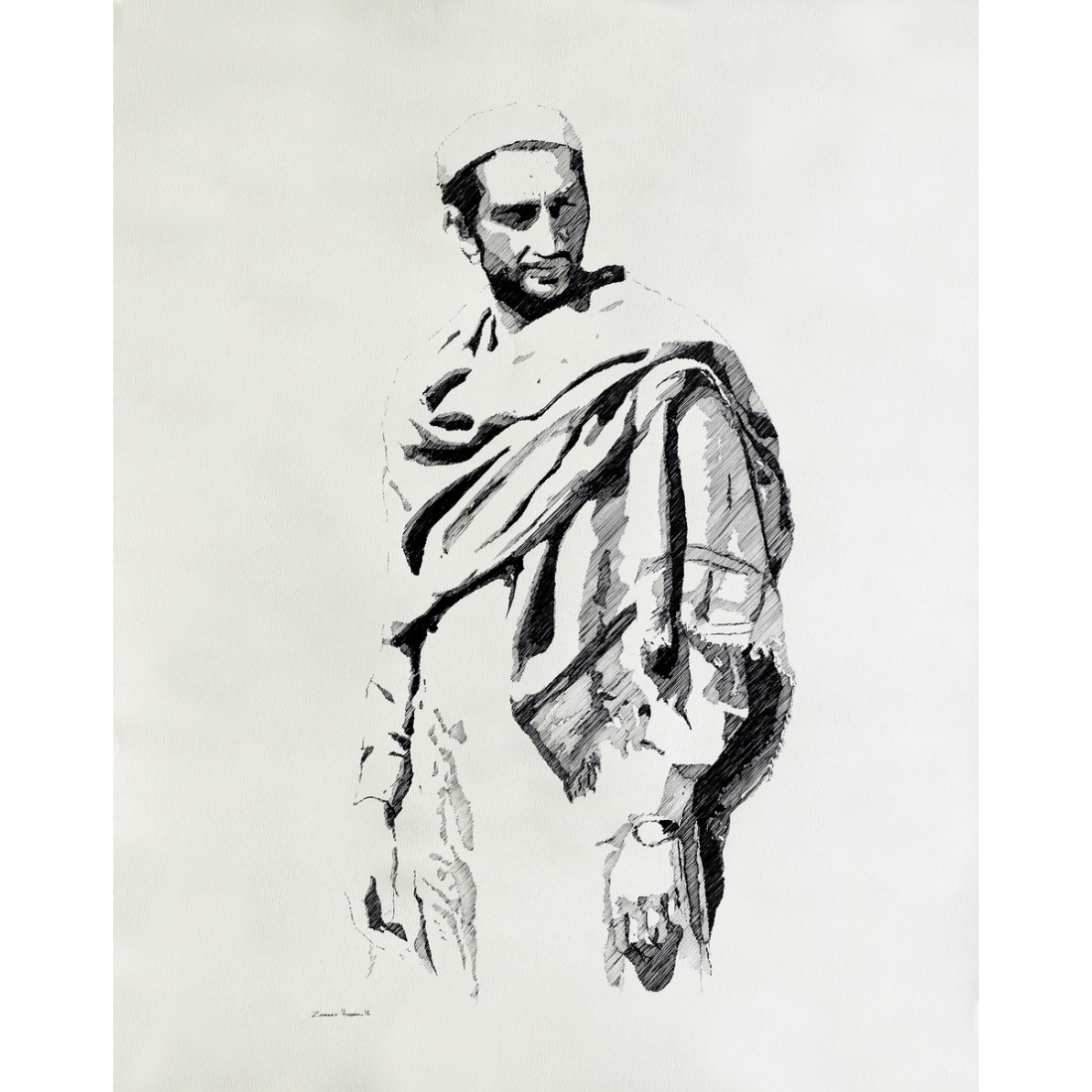 Zameer Hussain, 22 X 28 Inch, Pen ink on paper, Figurative Painting -AC ...