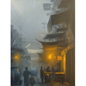 Zulfiqar Ali Zulfi, Chuna Mandi, 15 x 20 Inch, Oil on Canvas, Cityscape ...