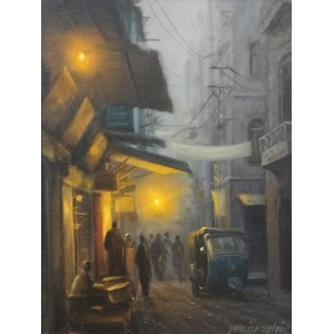 Zulfiqar Ali Zulfi, Chuna Mandi, 15 x 20 Inch, Oil on Canvas, Cityscape ...