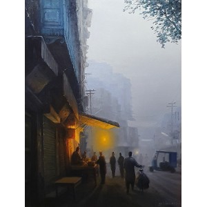 Zulfiqar Ali Zulfi, Chuna Mandi, 40 x 30 Inch, Oil on Canvas, Cityscape ...