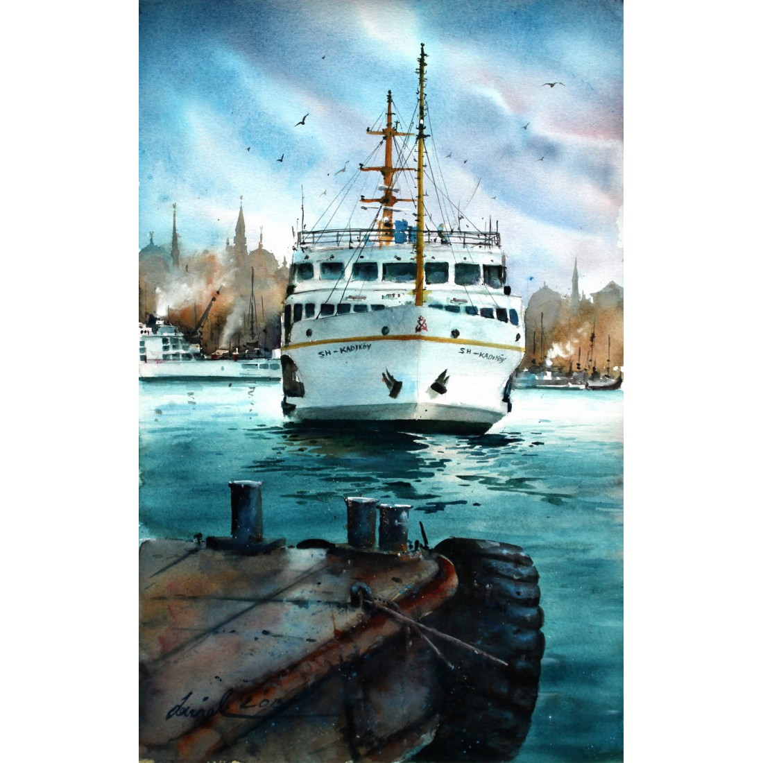 Javid Tabatabaei, A view of Istanbul, 13 x 21 Inch, Watercolour on ...